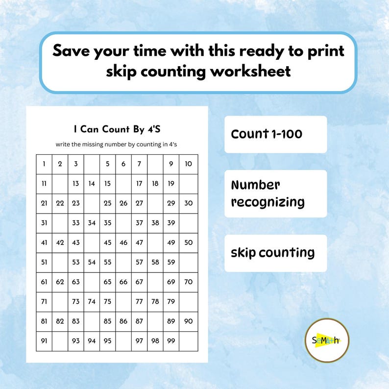 Skip Counting Worksheets: Math Charts for Kids, First Grade Math ...