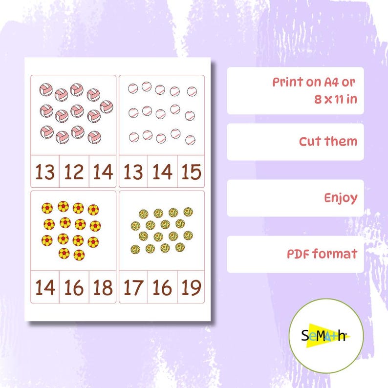 Count and Clip Flashcard 1-20 Ball Instant Download, Activity ...