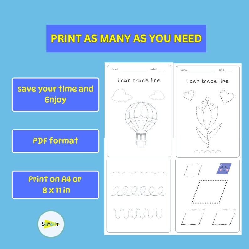 Preschool Line Tracing Worksheets Bundle, Line Trace Page Printable ...