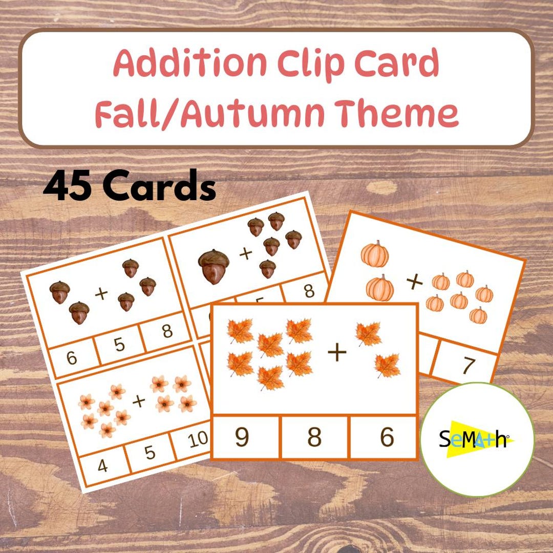 Addition Clip Cards up to 10 Fall Autumn Theme, Instant Download ...