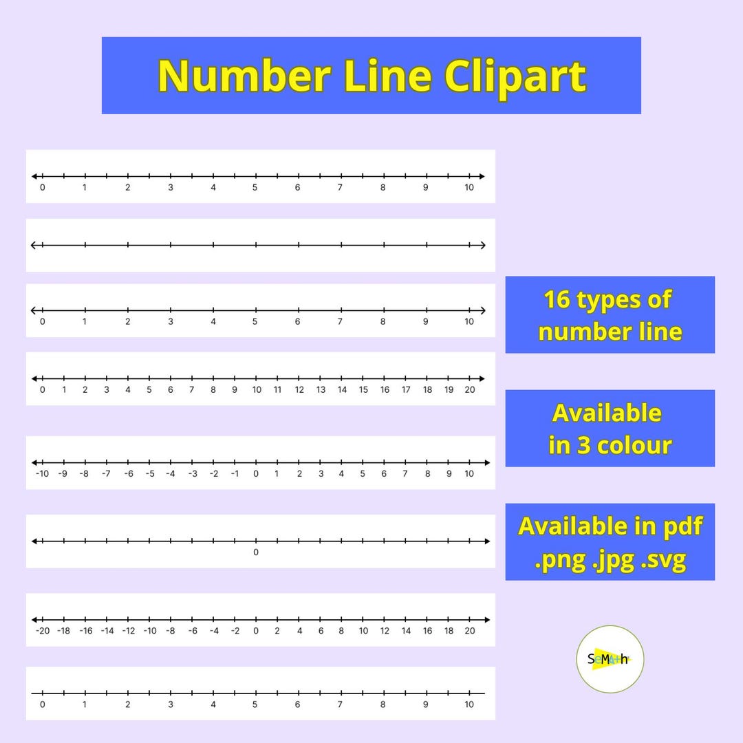 Printable Number Line Clipart, Integer Number Lines 0 to 10, -10 to 10 ...