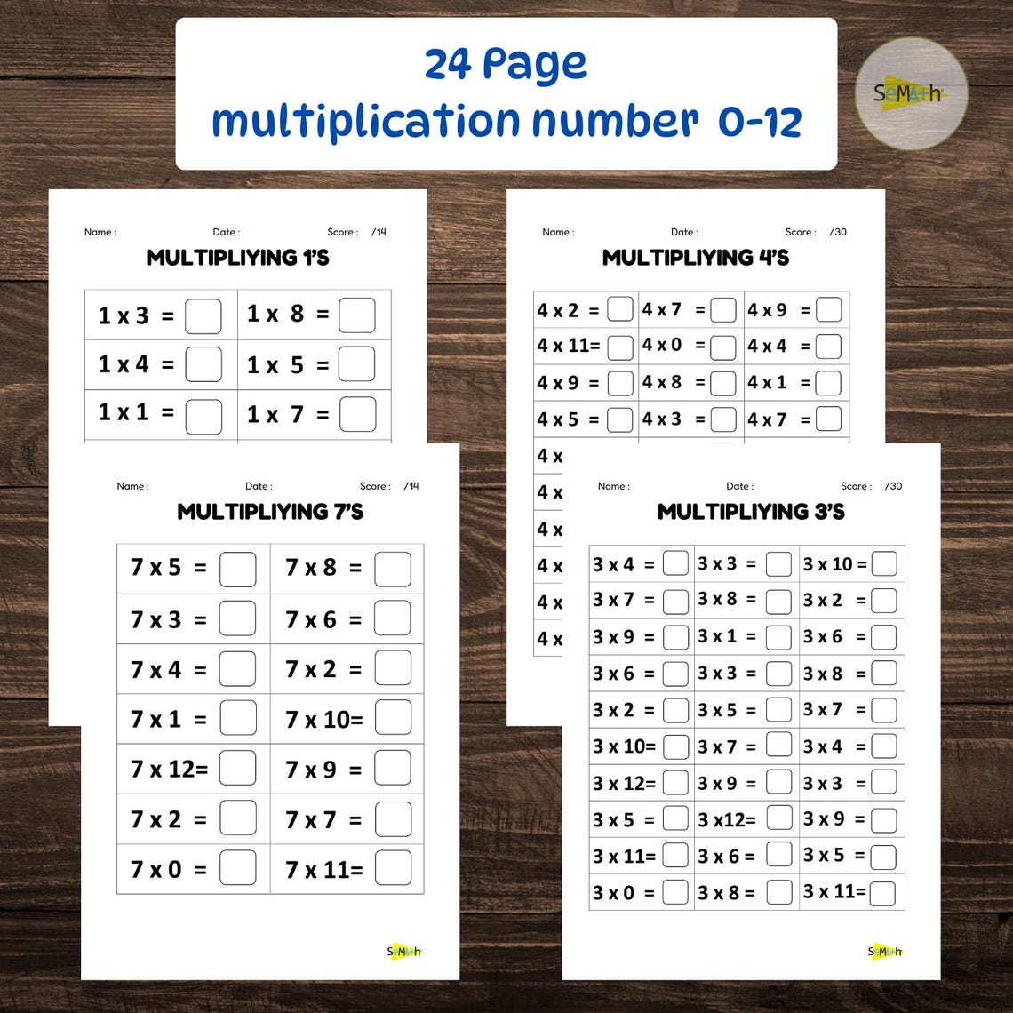 24 Printable Multiplication Worksheets, Fill in the Blanks - Single ...