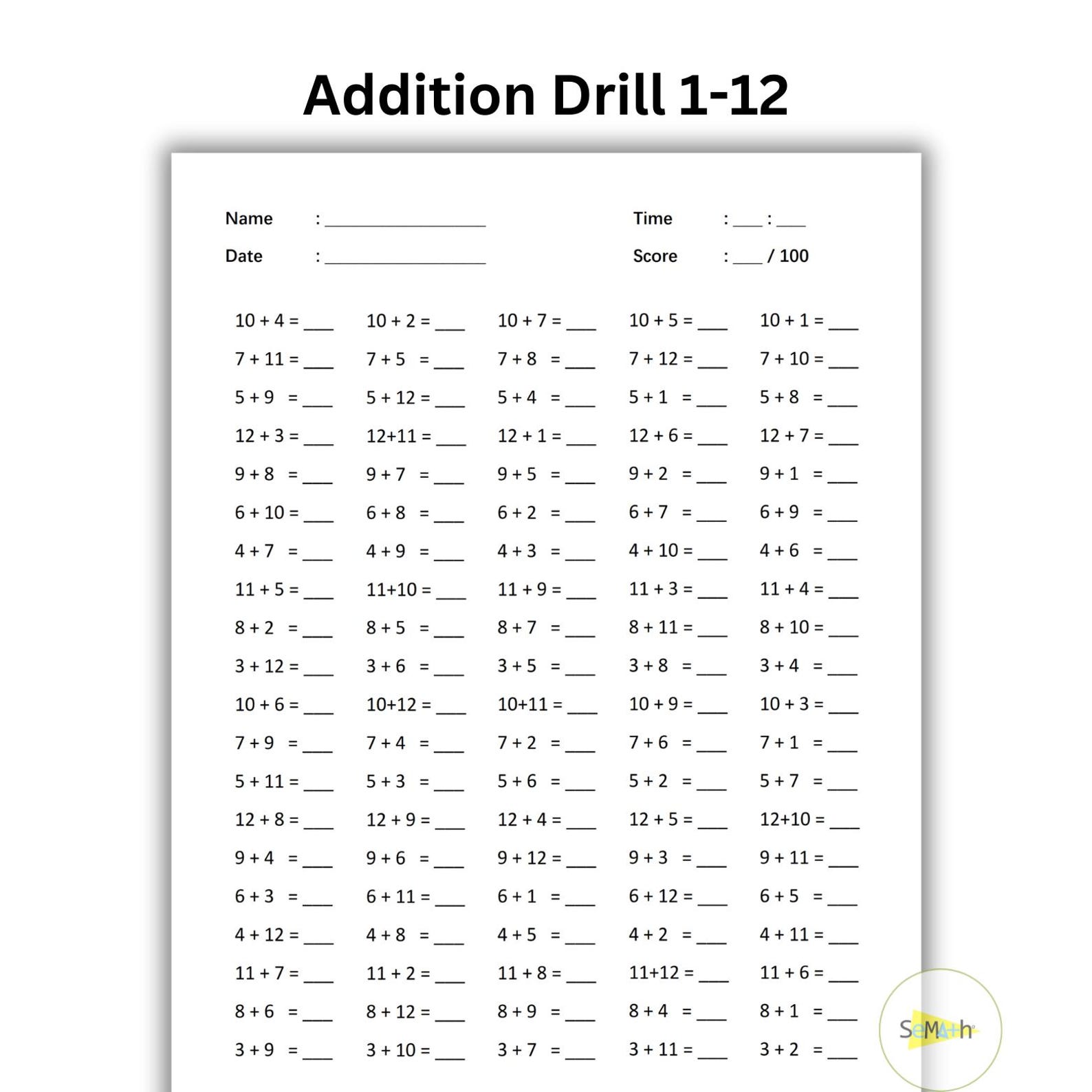 Addition Worksheets, Fill in the Blanks, Math Drills (PDF Pattern) - Etsy
