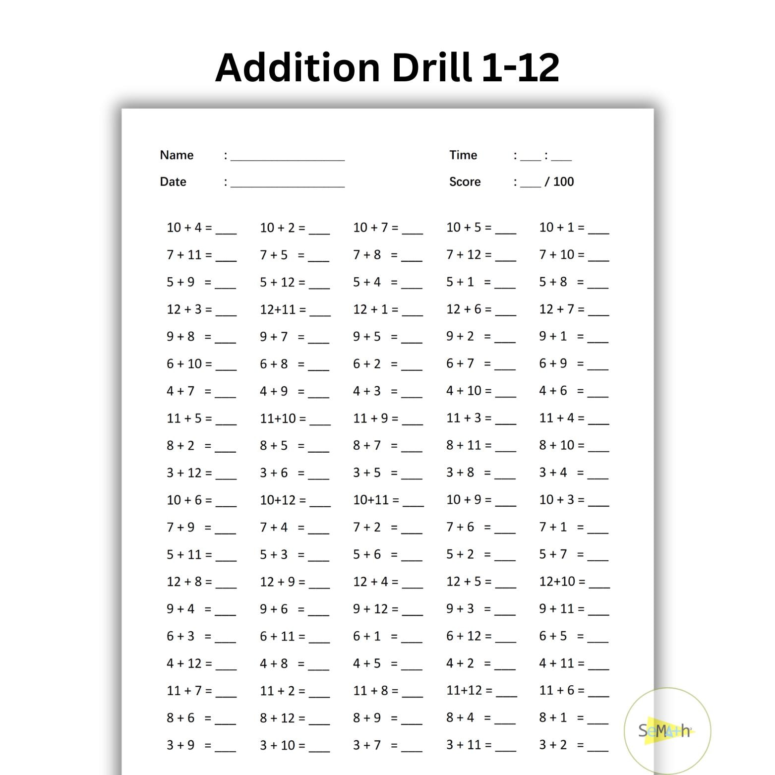 Addition Worksheets, Fill in the Blanks, Math Drills (PDF Pattern) - Etsy