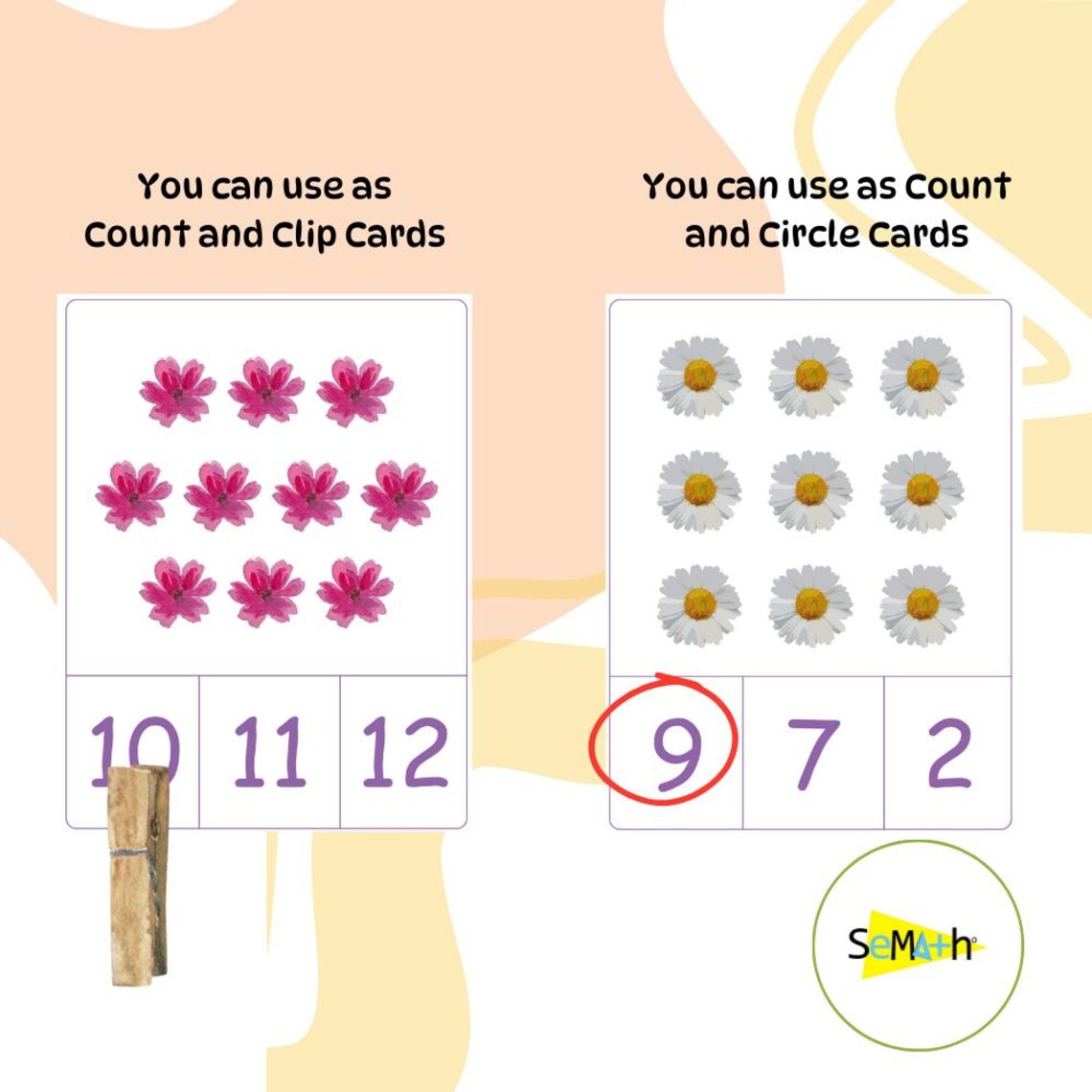 Flower Count and Clip Cards Flashcard 1-20 Instant Download ...