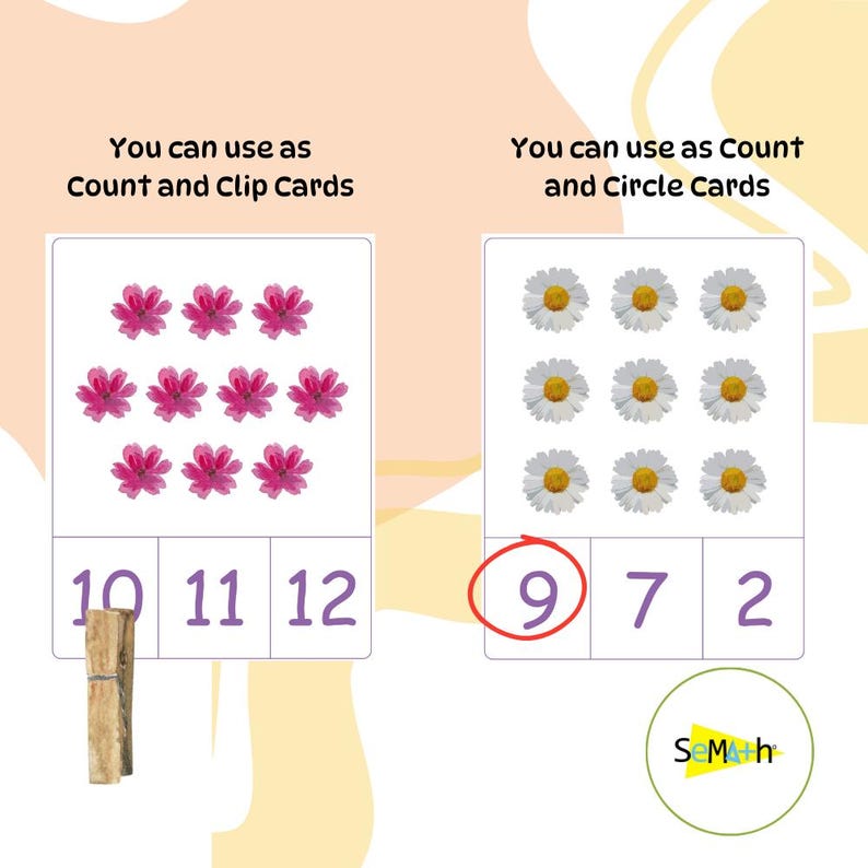 Flower Count and Clip Cards Flashcard 1-20 Instant Download ...