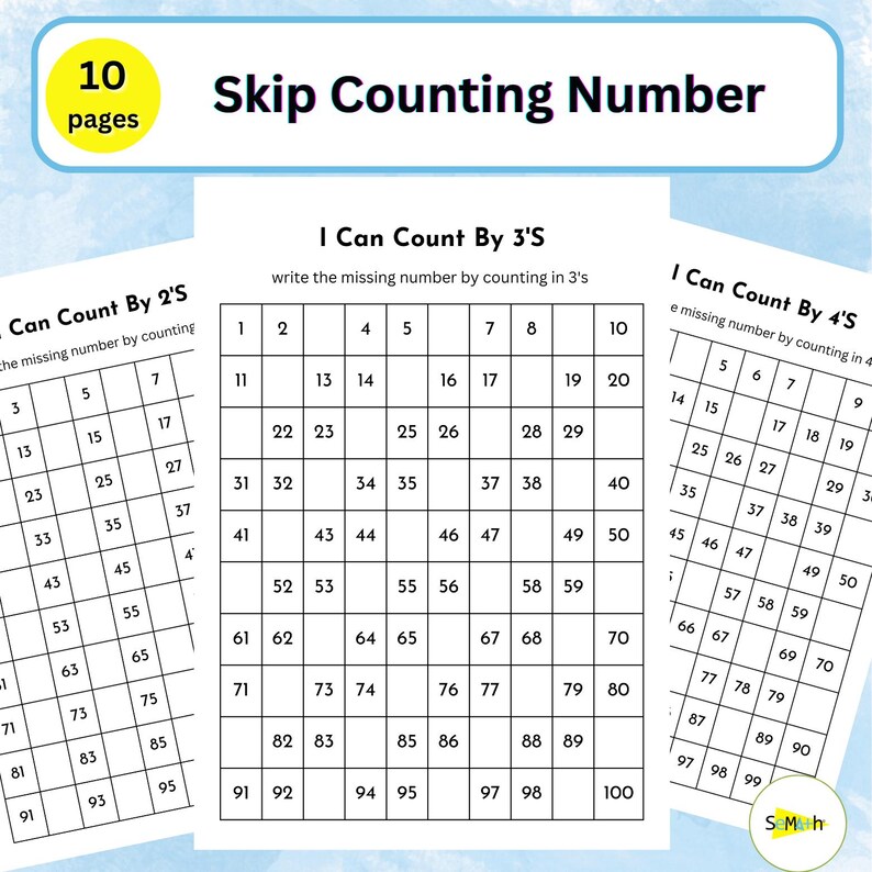 Skip Counting Worksheets: Math Charts for Kids, First Grade Math ...