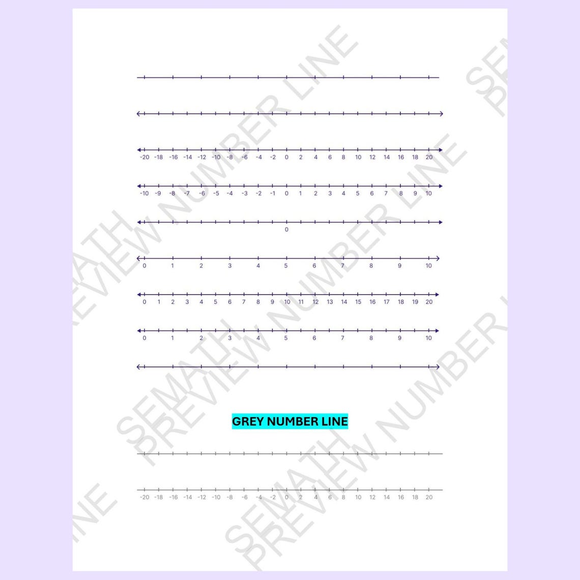 Printable Number Line Clipart, Integer Number Lines 0 to 10, -10 to 10 ...