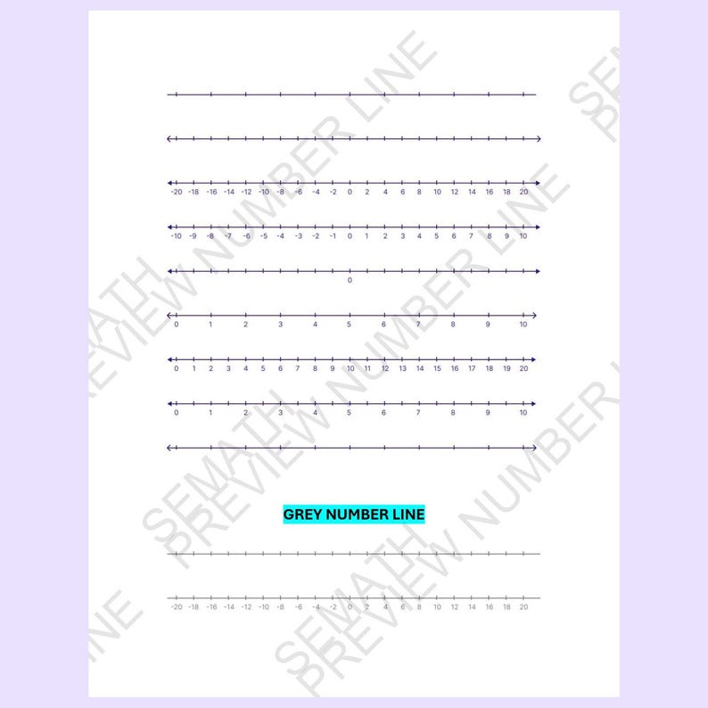 Printable Number Line Clipart, Integer Number Lines 0 to 10, -10 to 10 ...
