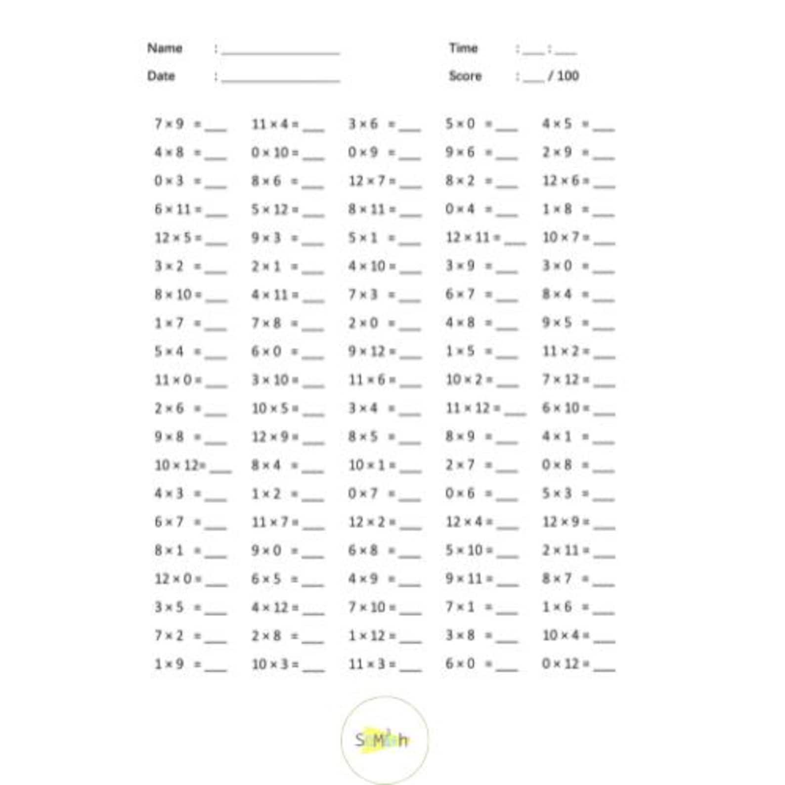 12 Printable Multiplication Worksheets, Fill in the Blanks - Single ...