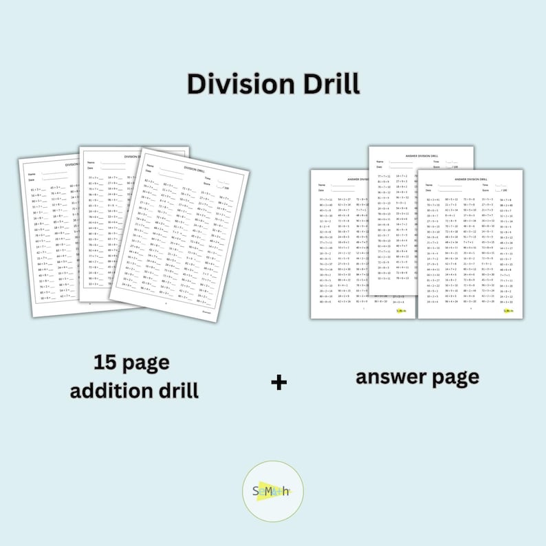 15 Printable Division Drills Worksheets With Answer Page, Math ...