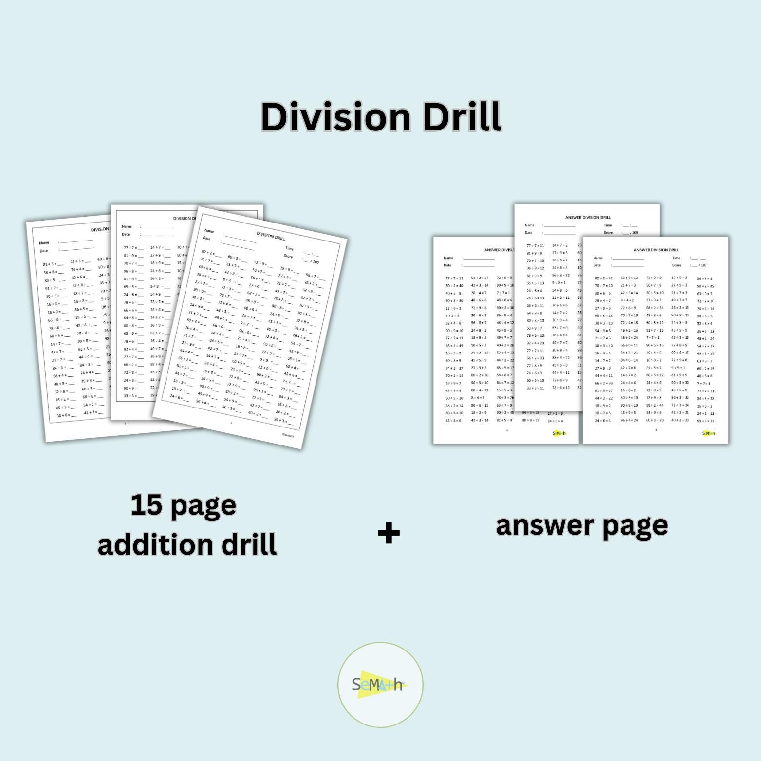 15 Printable Division Worksheets - Division Drills With Answer Page ...