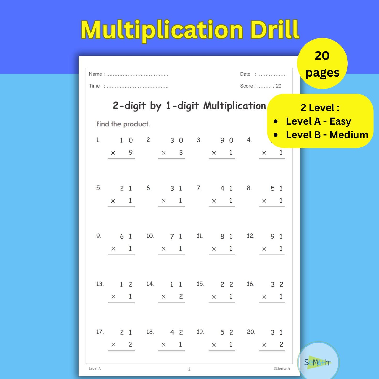 Printable Multiplication Worksheets, Math Drills, Maths Practice, 2 ...