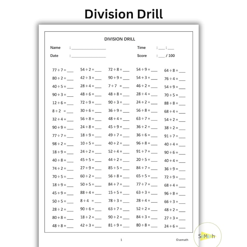 15 Printable Division Drills Worksheets With Answer Page, Math Worksheets, Third Grade Maths ...