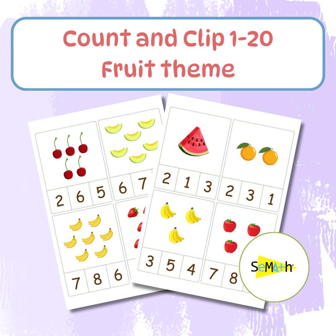 Fruit Count and Clip Cards 1-20: Montessori Cards, Preschool Counting ...