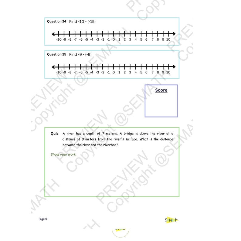 Integer Subtraction Worksheet | Number Line Practice, Negative Numbers ...