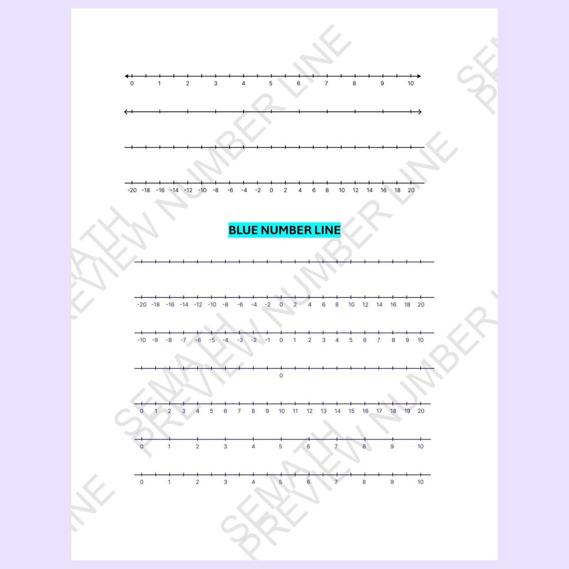 Printable Number Line Clipart, Integer Number Lines 0 to 10, -10 to 10 ...