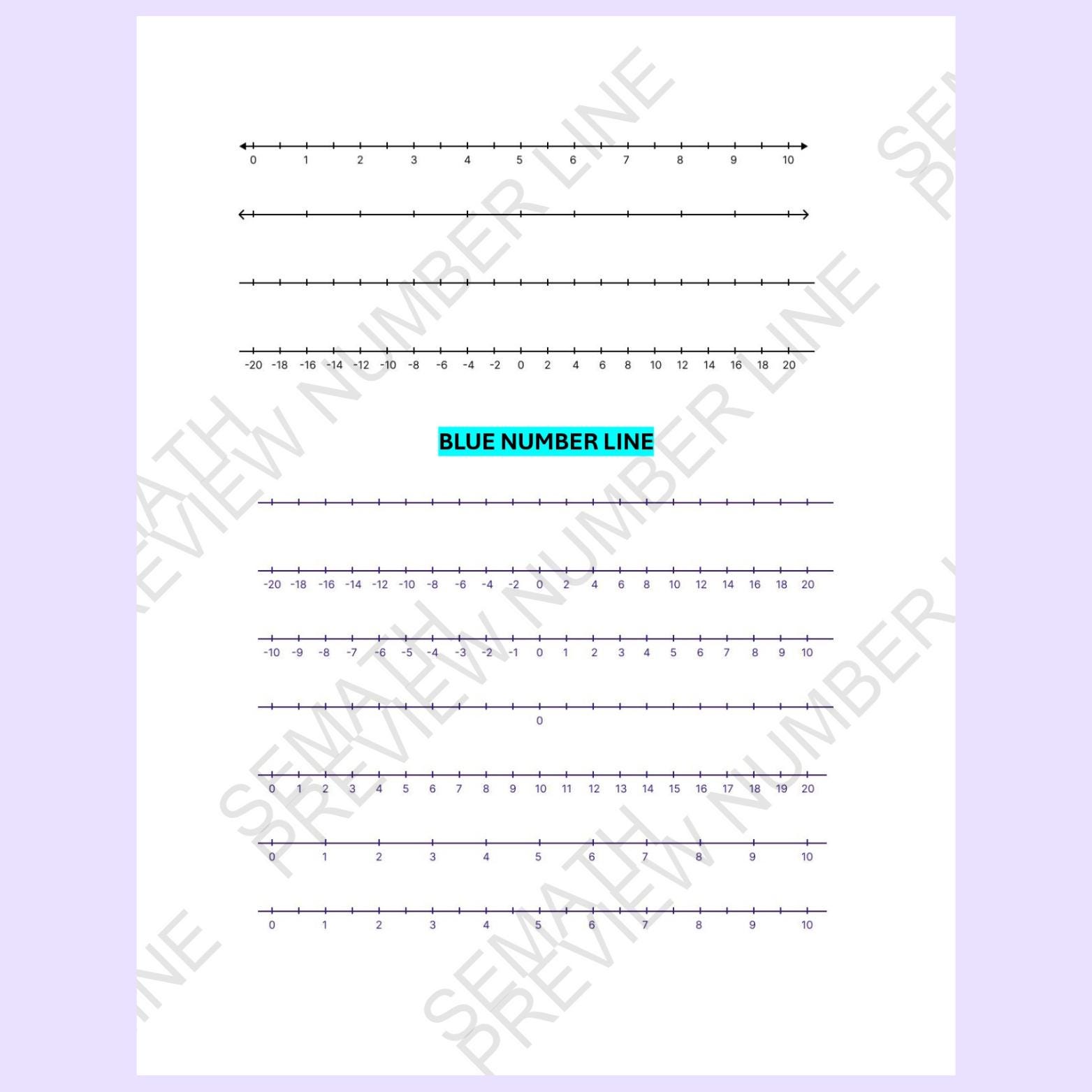Printable Number Line Clipart, Integer Number Lines 0 to 10, -10 to 10 ...