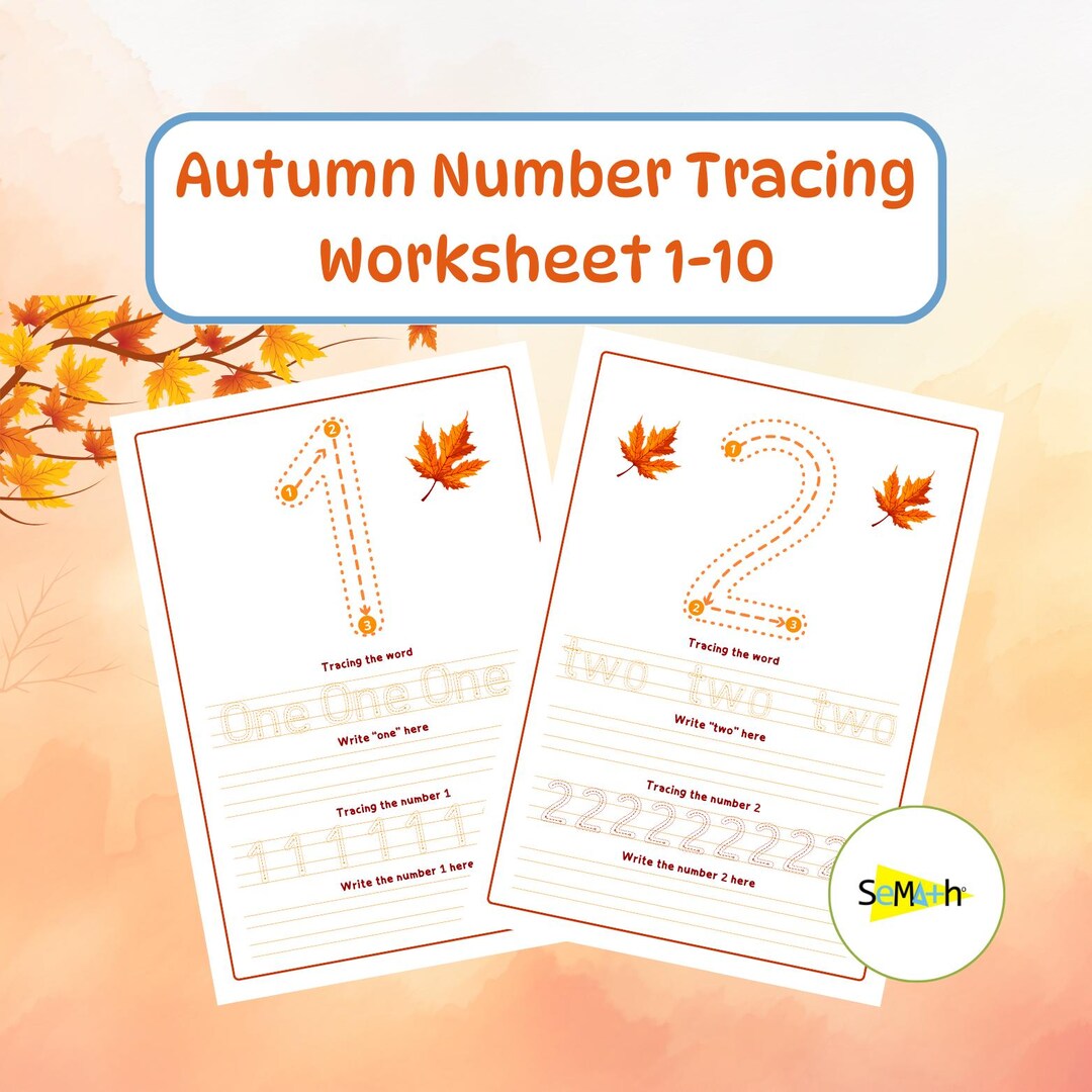 Tracing Number 1-10 Autumn Theme, Handwriting Practice, Number Counting ...