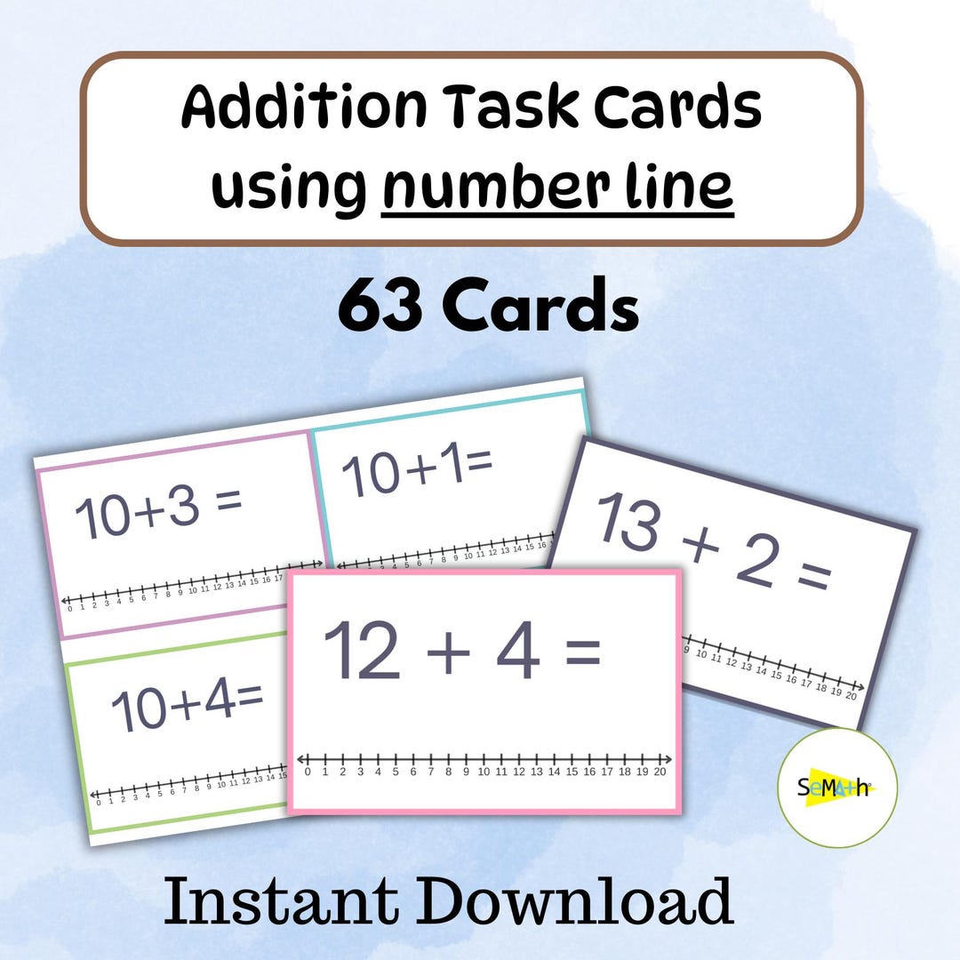 Addition With Number Line Flashcards – 63 Printable Math Cards for Kids ...