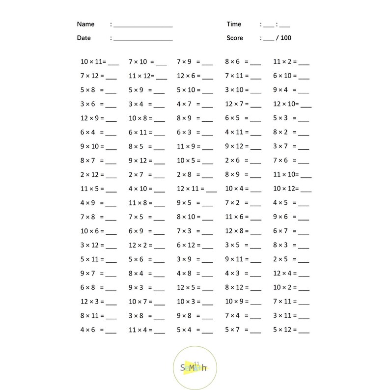 12 Printable Multiplication Worksheets, Single Digit Multiplication ...