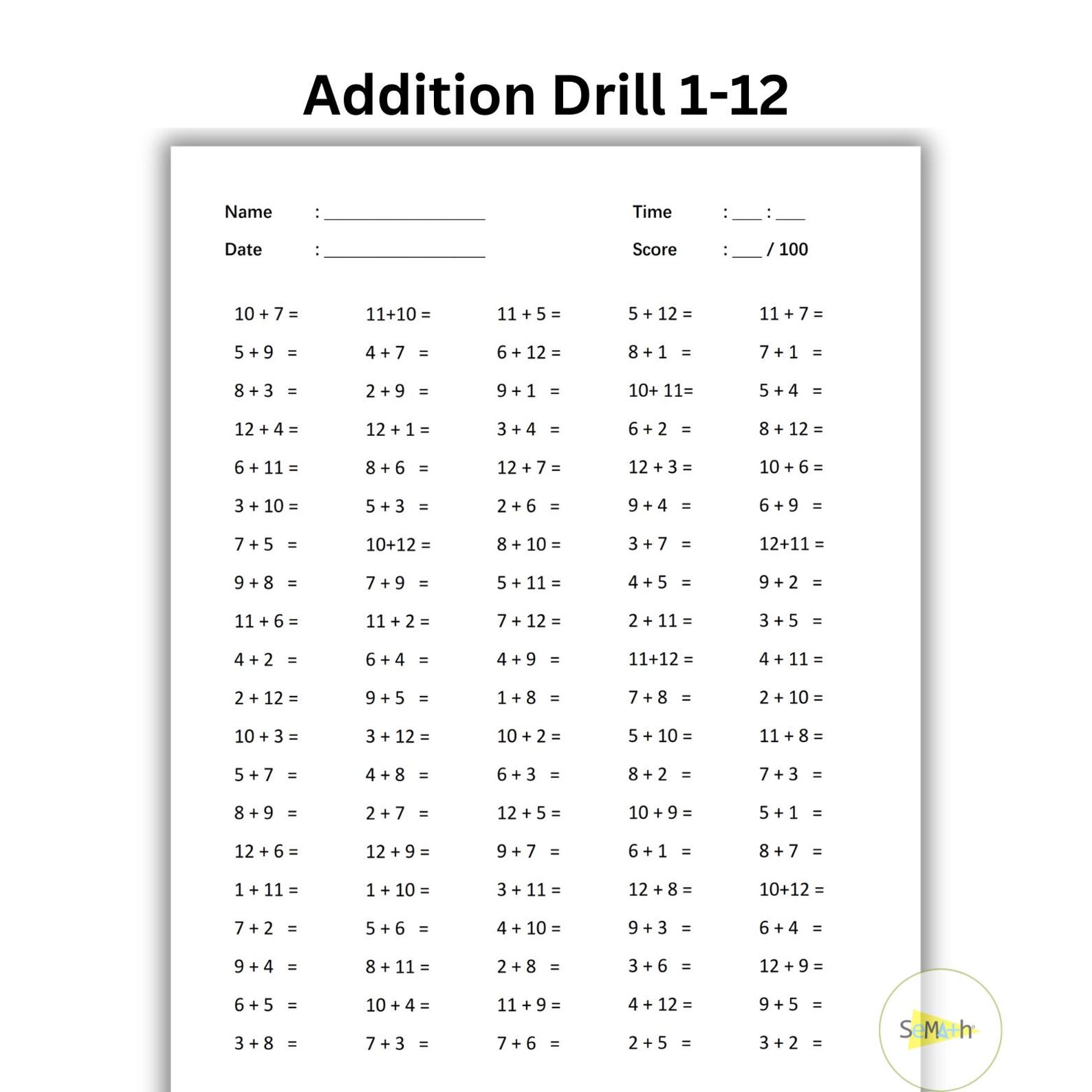 Addition Worksheets, Fill in the Blanks, Math Drills (PDF Pattern) - Etsy