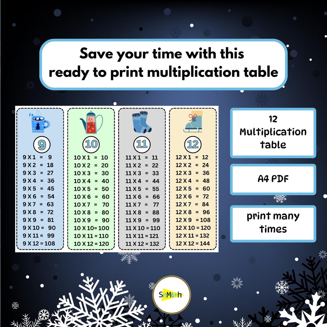 Printable Multiplication Chart and Times Tables - Winter Theme ...