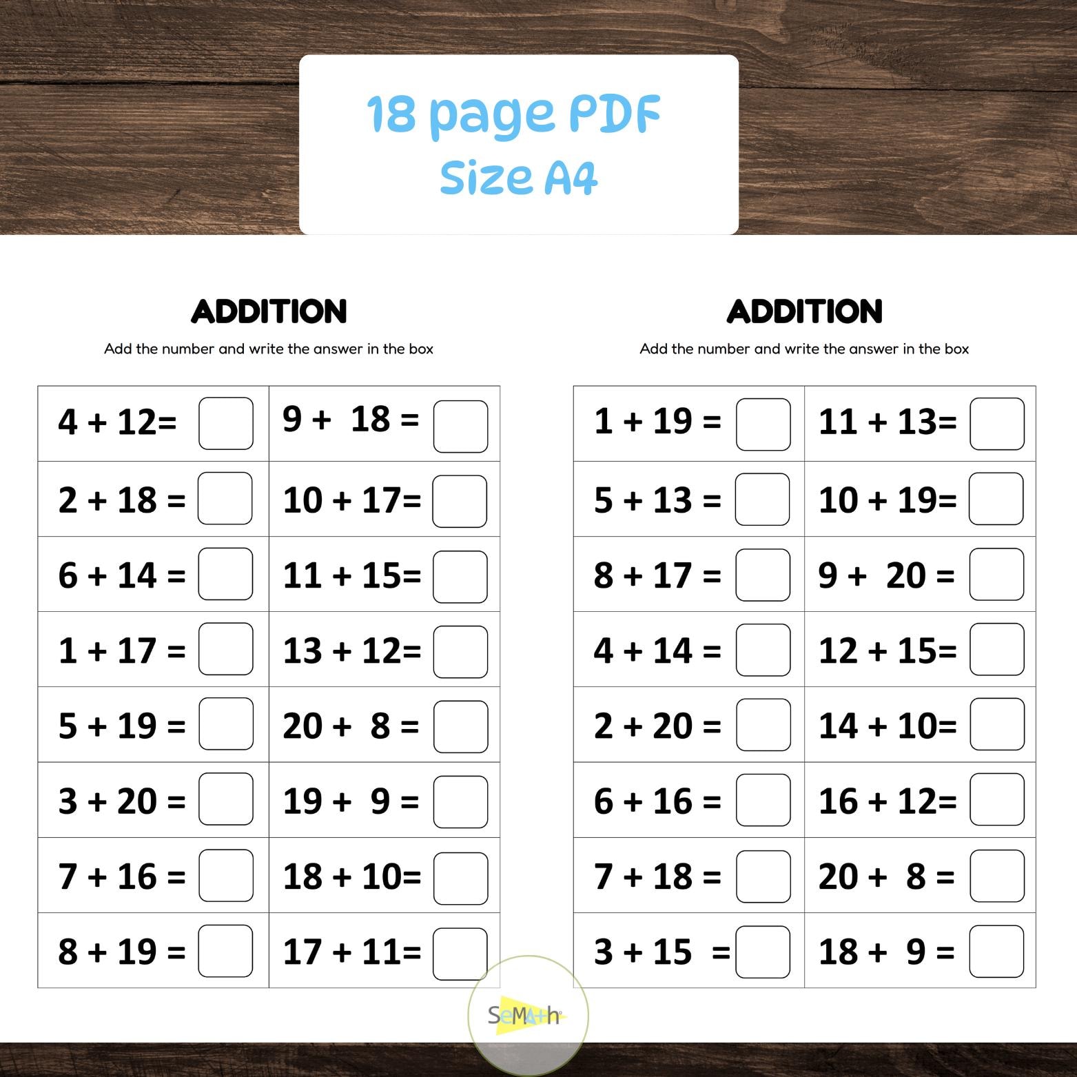 18 Printable Addition Fill in the Blanks Worksheets (numbers 1-20) for ...