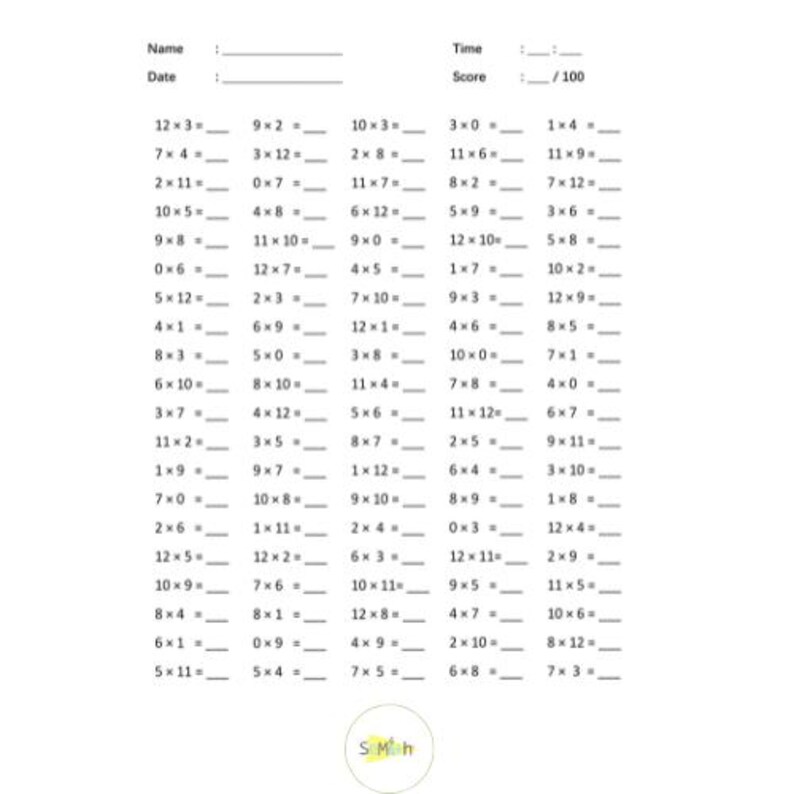 12 Printable Multiplication Worksheets, Fill in the Blanks - Single ...