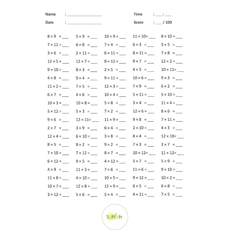 12 Printable Multiplication Worksheets, Fill in the Blanks - Single ...