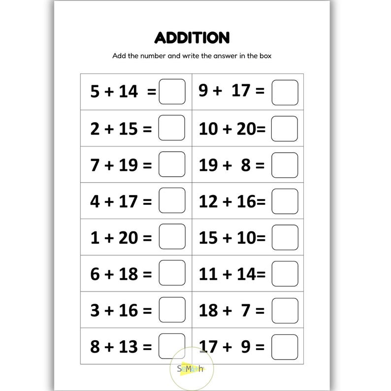 18 Printable Addition Fill in the Blanks Worksheets (numbers 1-20) for ...