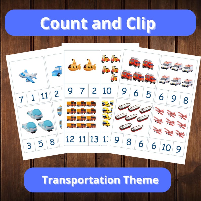 Count and Clip Transportation 1-20, Activity, Kindergarten, Grade 1 ...