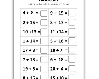 10 Printable Additition Fill in the Blanks Worksheets (numbers 1-20 ...