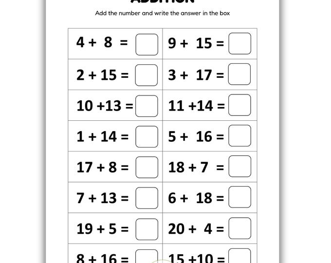 10 Printable Additition Fill in the Blanks Worksheets (numbers 1-15 ...