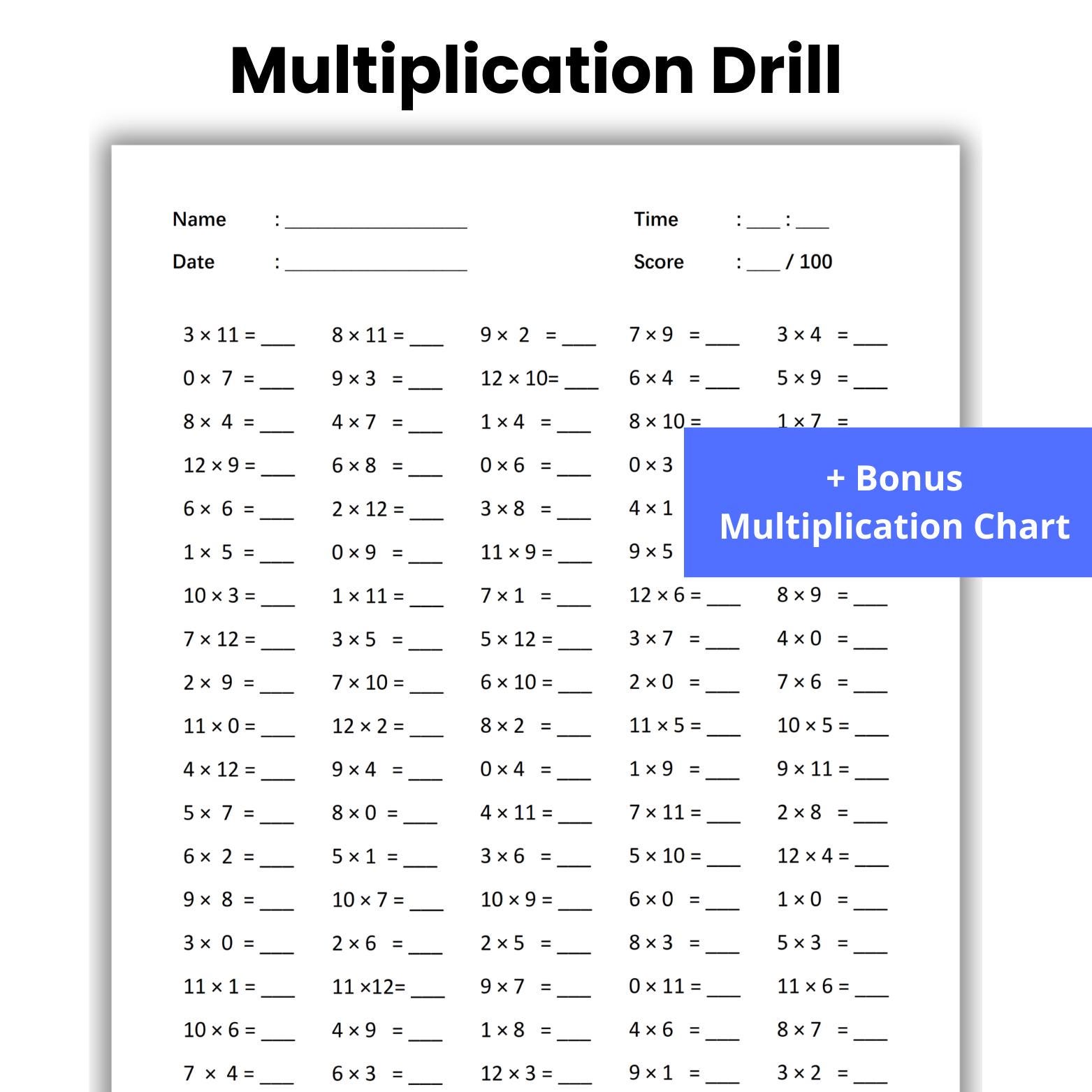 12 Printable Multiplication Worksheets, Fill in the Blanks - Single ...