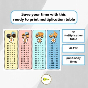 Printable Multiplication Table for Kids Construction Vehicle ...