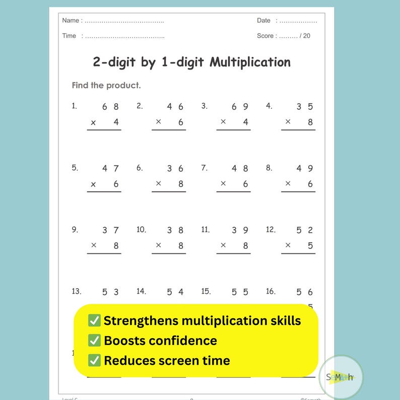 10 Printable Multiplication Worksheets, Maths Drills, Maths Practice ...