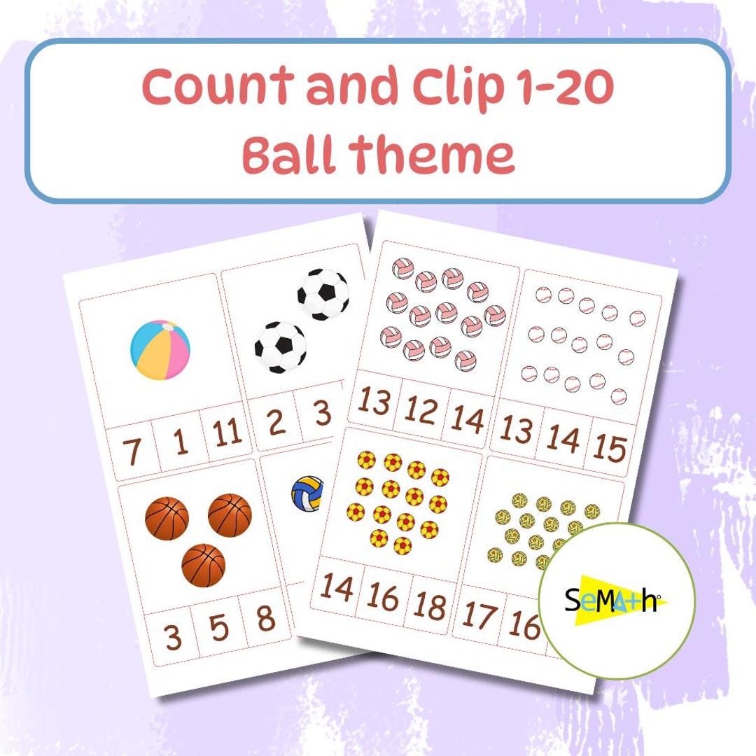 Count and Clip Flashcard 1-20 Ball Instant Download, Activity ...