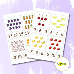 Count and Clip Cards 1-20 Fruit Themed, Number Flash Cards ...