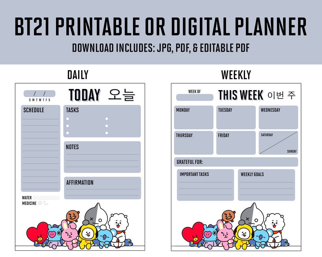 BT21 Printable or Digital Planner (editable PDF Included) - Etsy