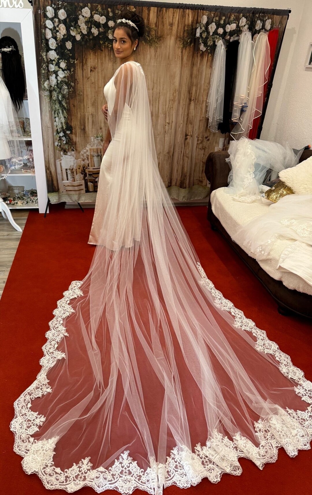 Cape veil, mit oder ohne Spitze, 3m breit, hochwertige Spitze, Brautumhang, Schleier, Kathedrale ...