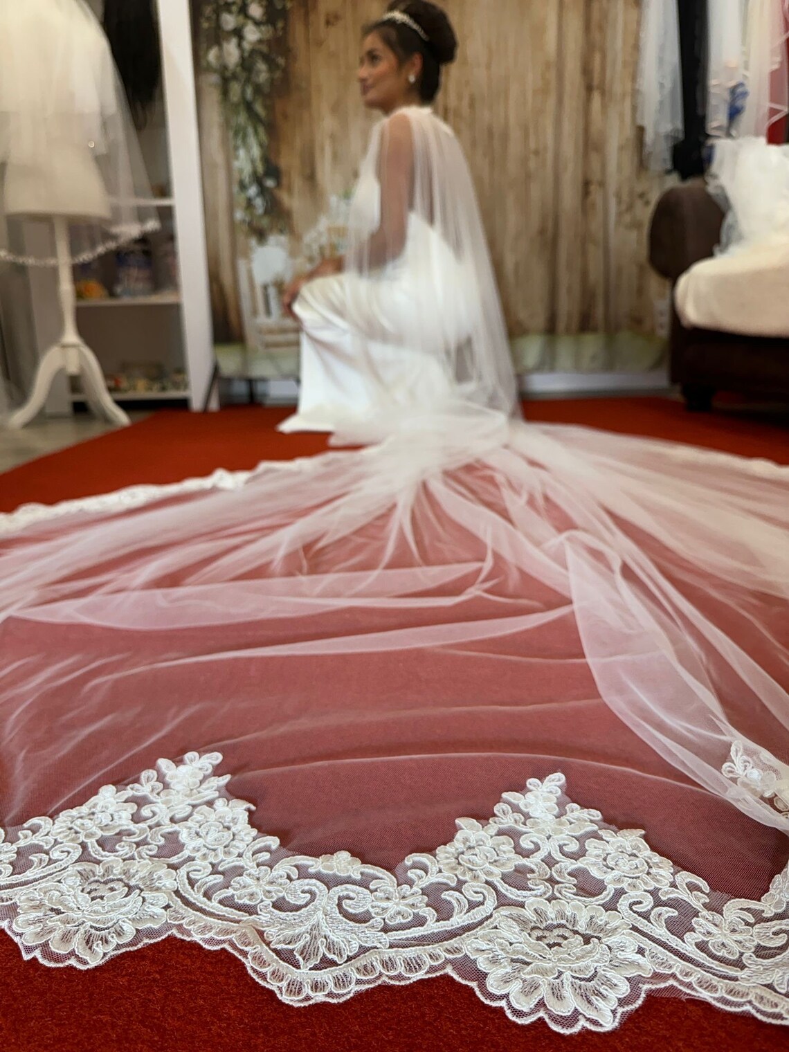 Cape veil, mit oder ohne Spitze, 3m breit, hochwertige Spitze, Brautumhang, Schleier, Kathedrale ...