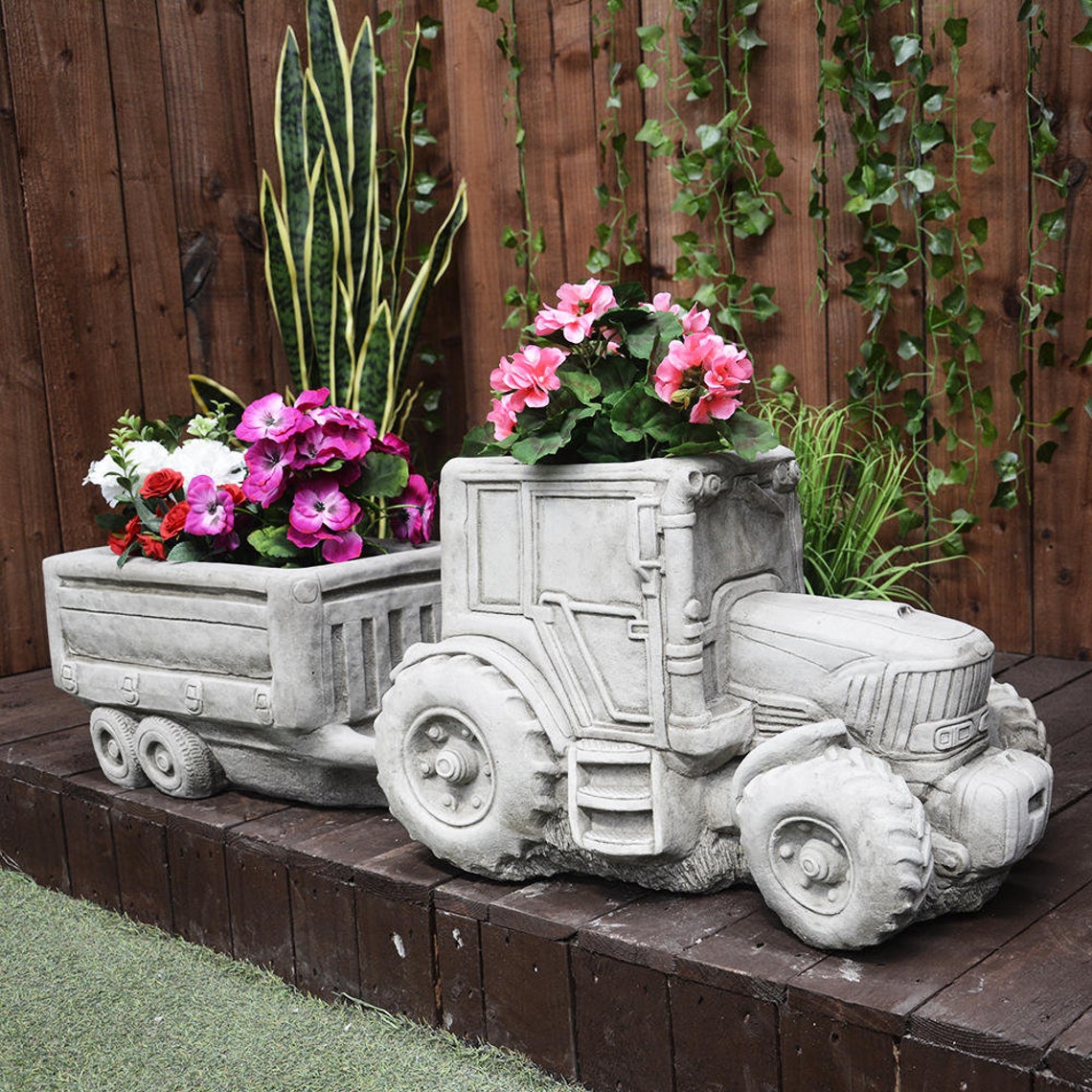 Discount Garden Statues Large Tractor and Trailer Garden - Etsy UK