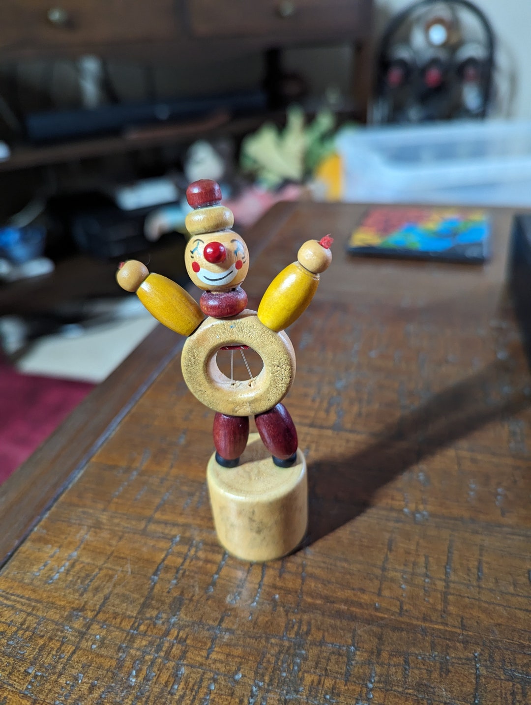 Vintage Wooden Push Clown - Etsy