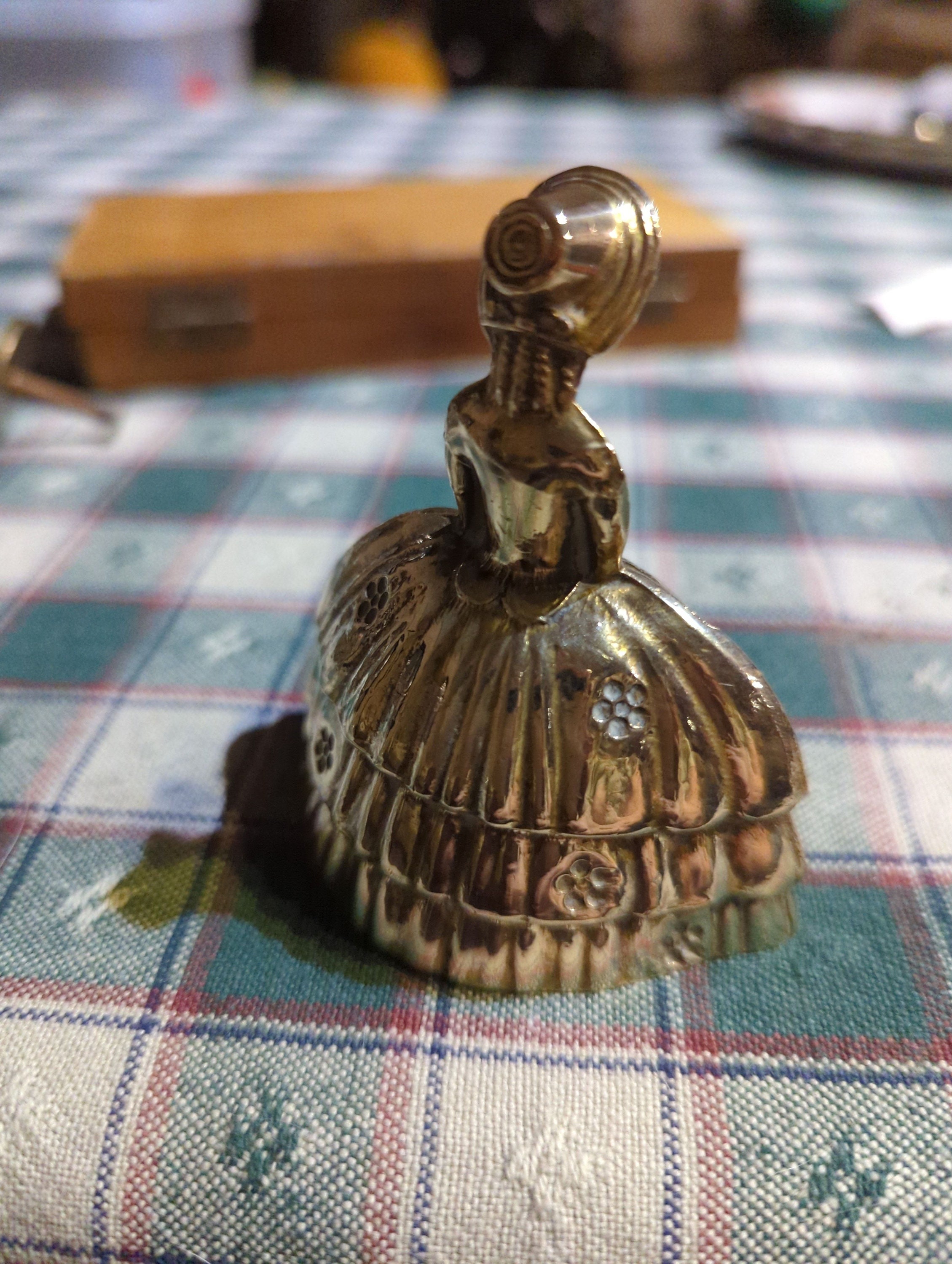 Vintage Brass Bell, Brass Figurine Southern Lady, Table Bell, Flower ...