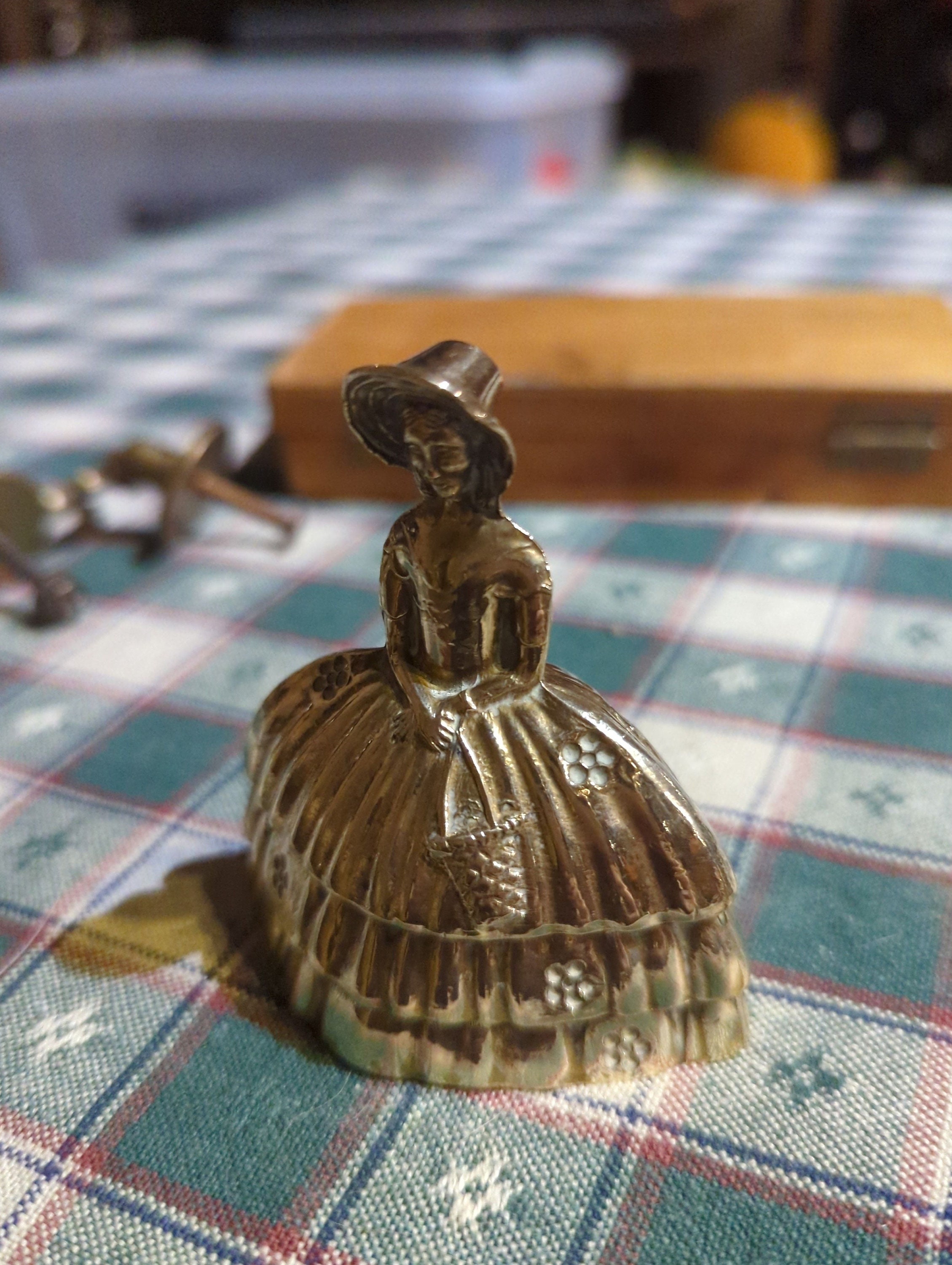 Vintage Brass Bell, Brass Figurine Southern Lady, Table Bell, Flower ...