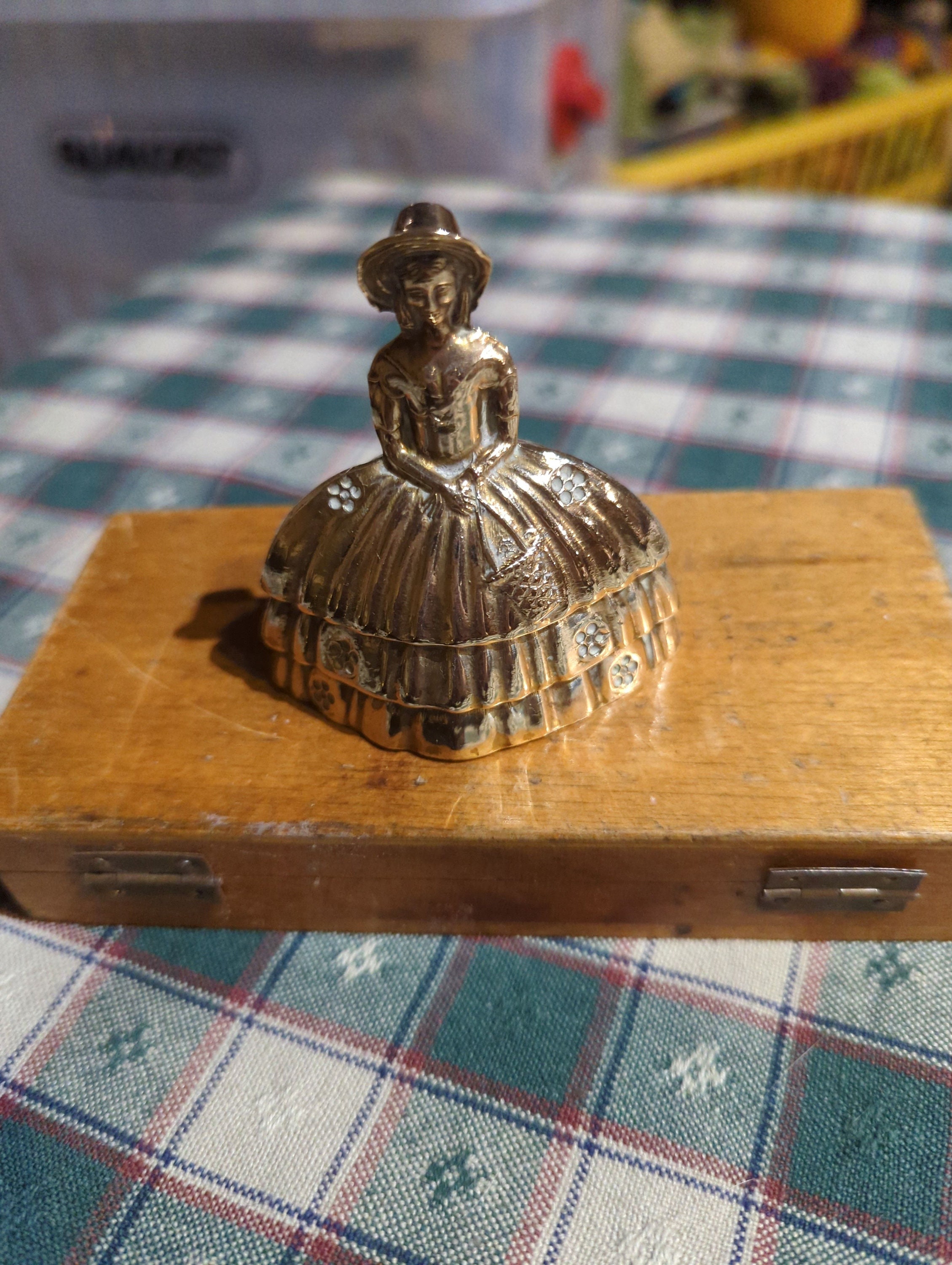 Vintage Brass Bell, Brass Figurine Southern Lady, Table Bell, Flower ...