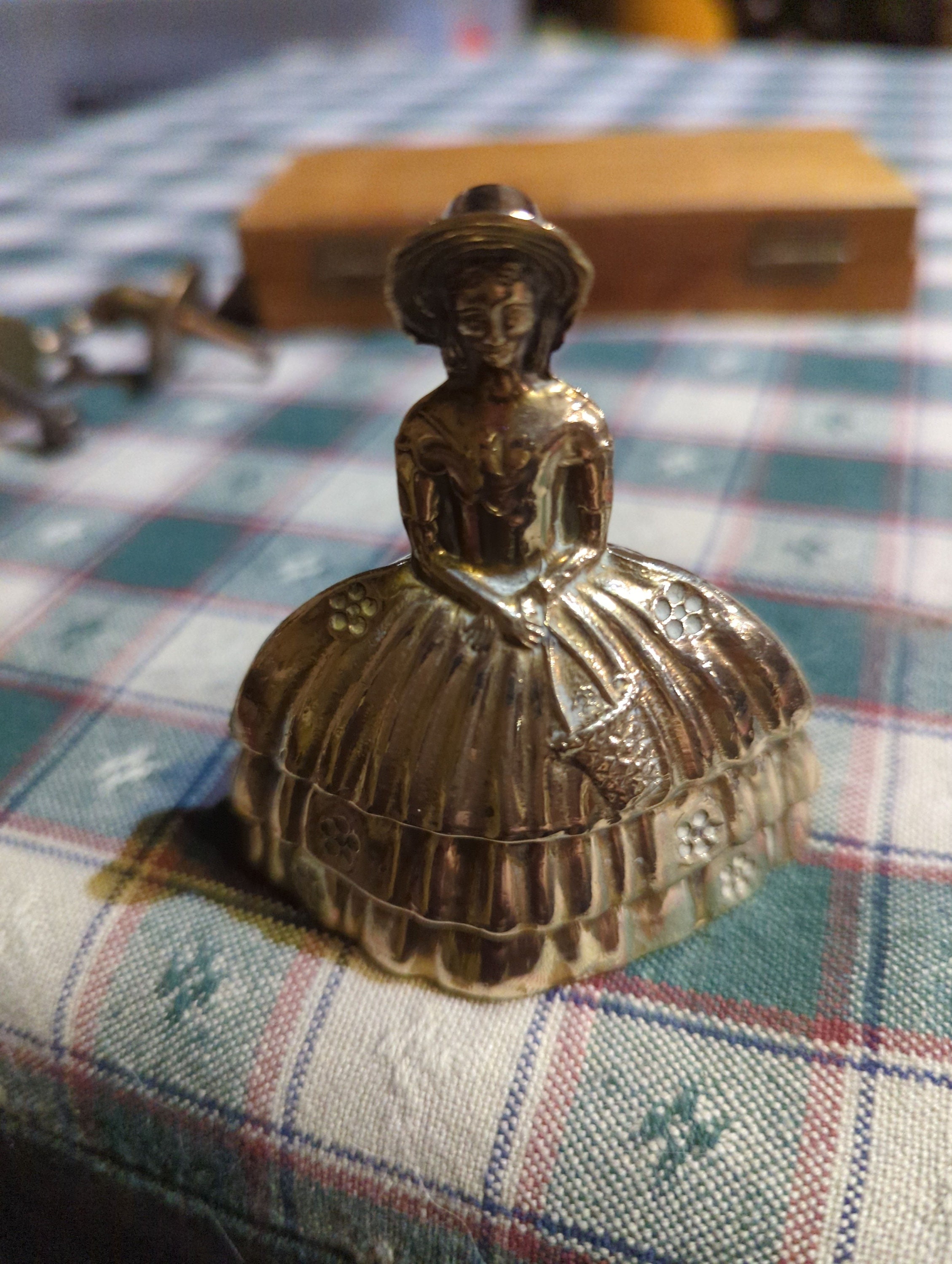 Vintage Brass Bell, Brass Figurine Southern Lady, Table Bell, Flower ...