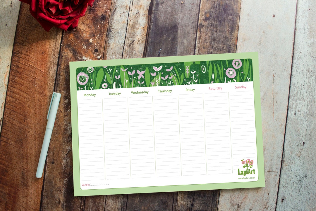 Floral Weekly Planner Pad: Green Desk Calendar, To-do List - Etsy