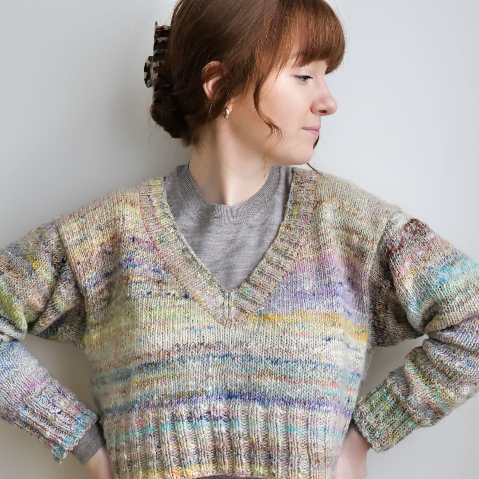 Knitting Pattern: Retro V-neck Sweater Cropped Fit Wide | Etsy